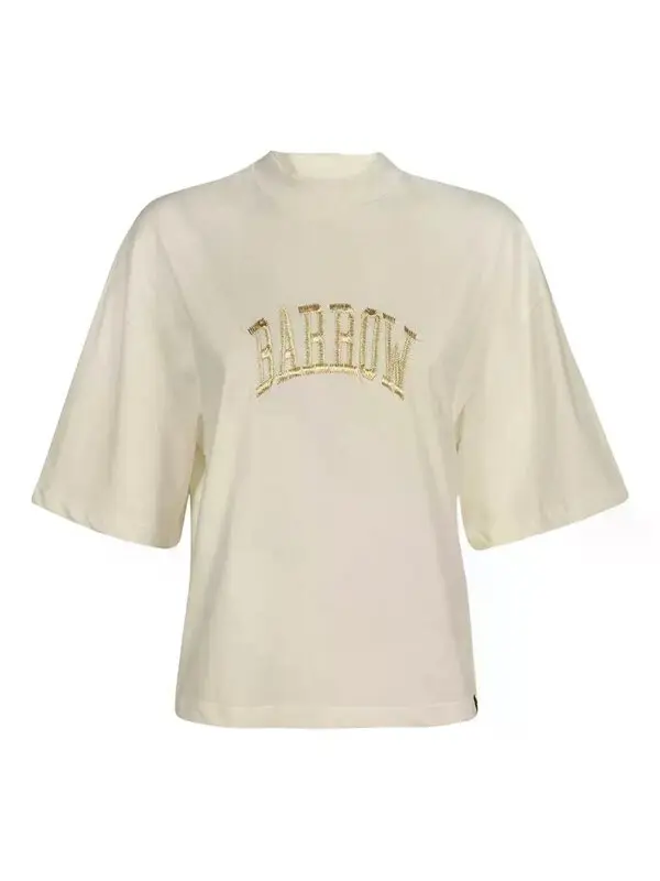 BARROW Cotton T-shirt With Embroidered Bear Motif - Neutrals