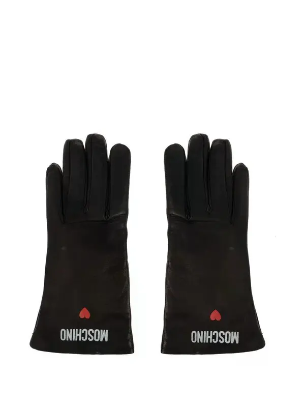 Moschino Logo-heart Leather Gloves - Black