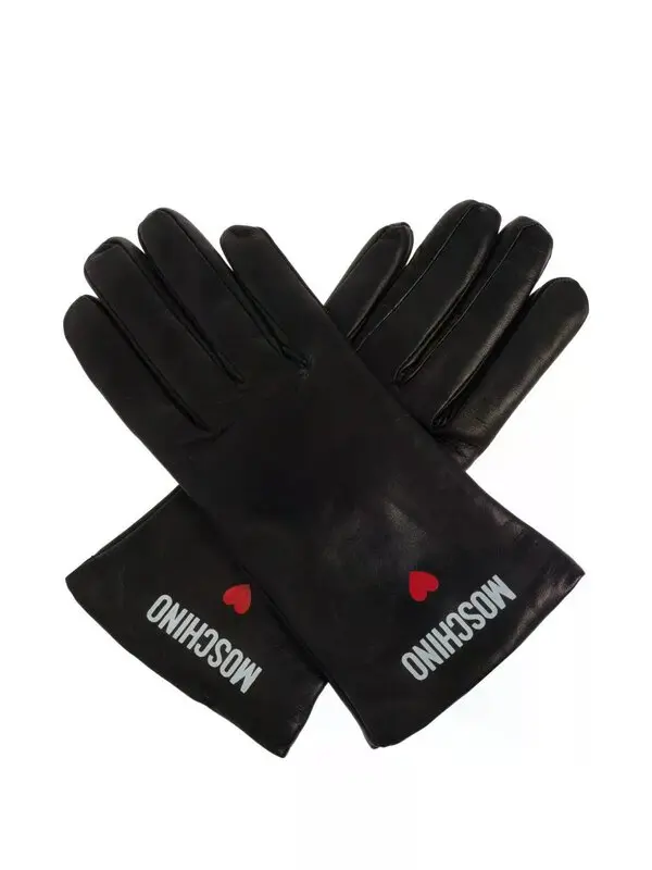 Moschino Logo-heart Leather Gloves