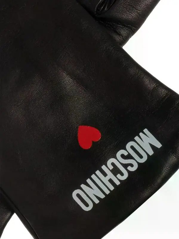 Moschino Logo-heart Leather Gloves