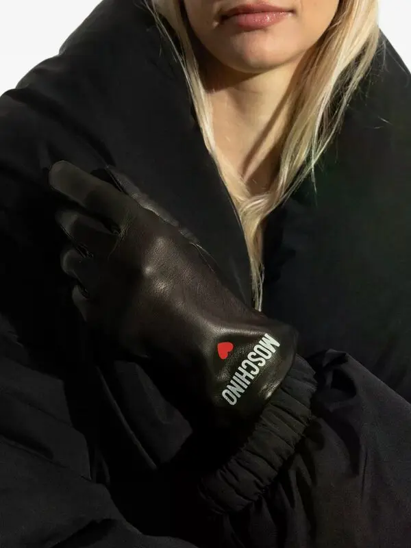 Moschino Logo-heart Leather Gloves