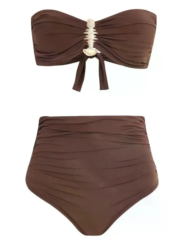 BRIGITTE Embellished High-waisted Bikini - Brown