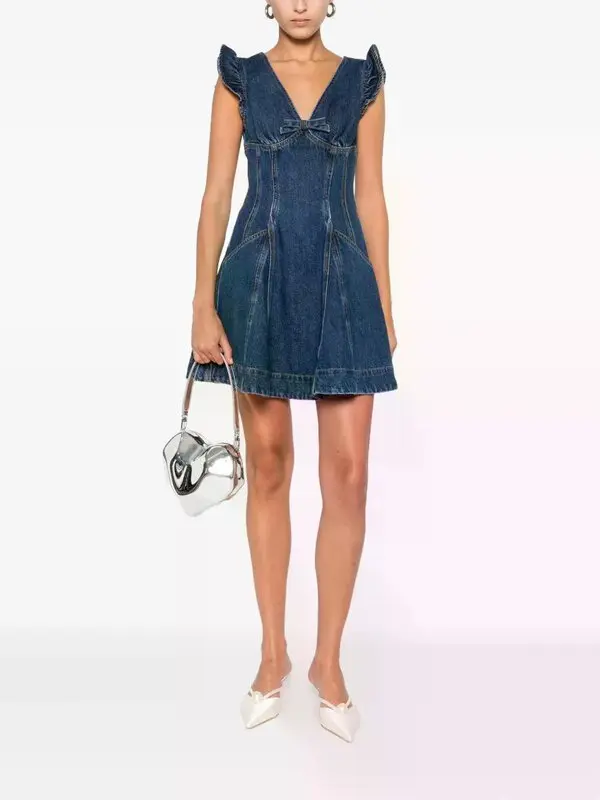 SELF-PORTRAIT Ruffle-detail Denim Dress