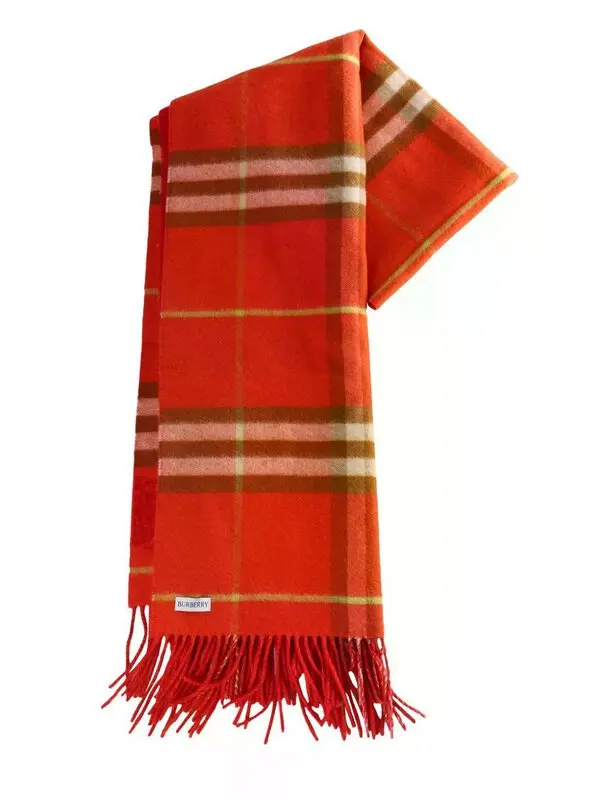 Burberry Checked Fringed Scarf - Red