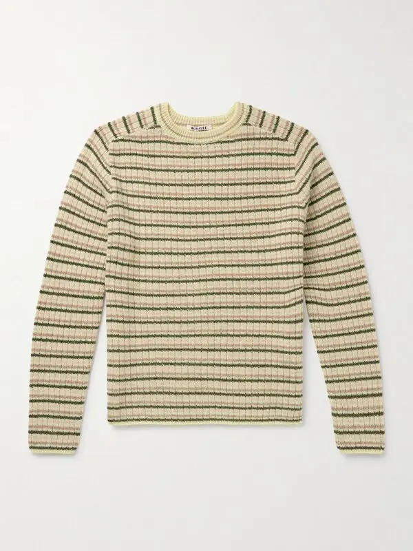 Auralee Striped Shetland Wool And Cashmere-blend Sweater - Neutrals