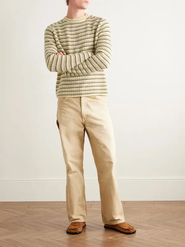 Auralee Striped Shetland Wool And Cashmere-blend Sweater - Neutrals