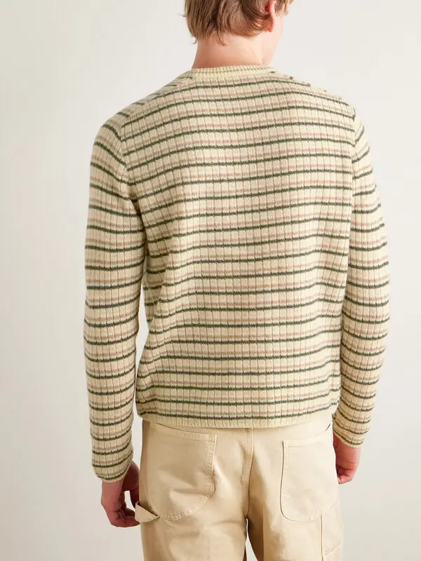 Auralee Striped Shetland Wool And Cashmere-blend Sweater - Neutrals