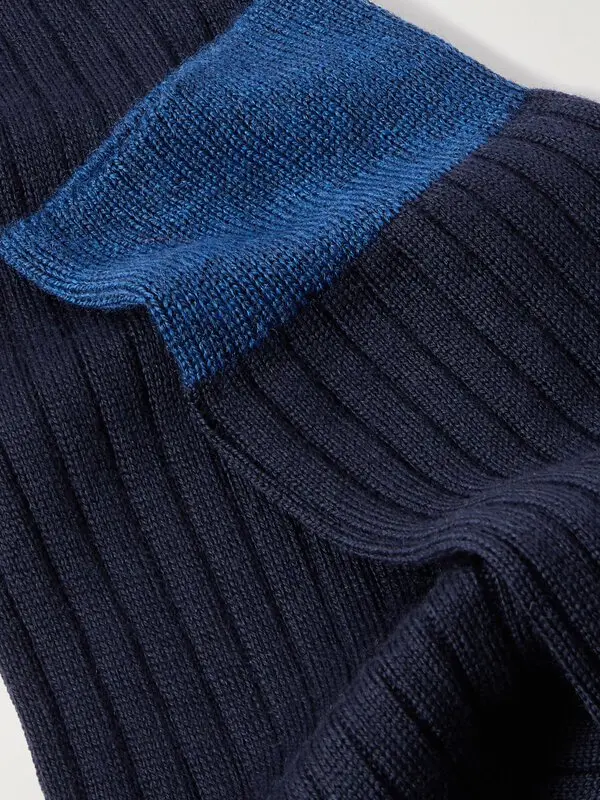 Mr P. Ribbed Wool-blend Socks - Blue