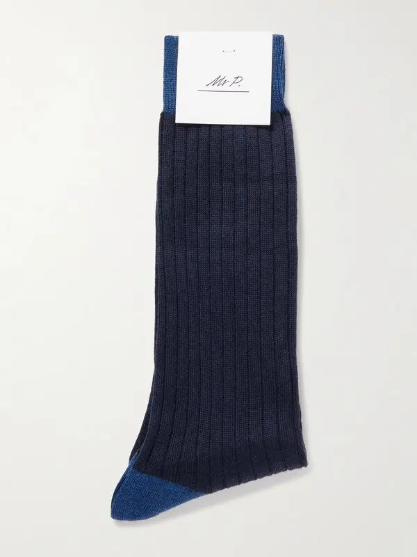 Mr P. Ribbed Wool-blend Socks - Blue