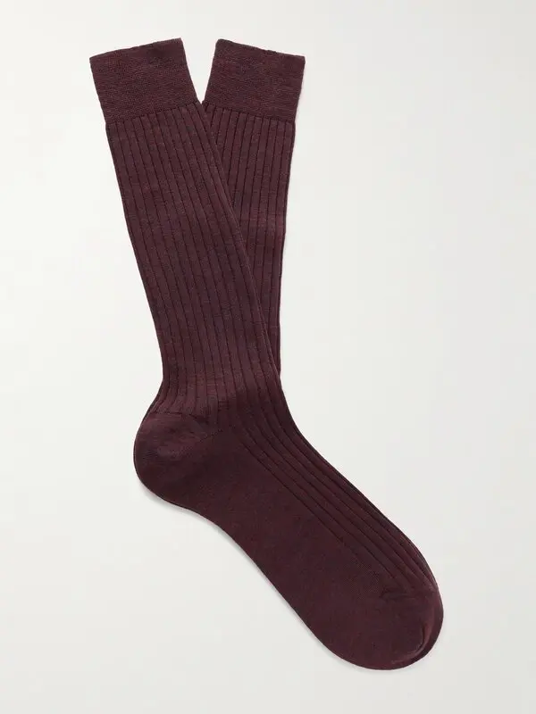 Mr P. Ribbed Merino Wool-blend Socks - Purple