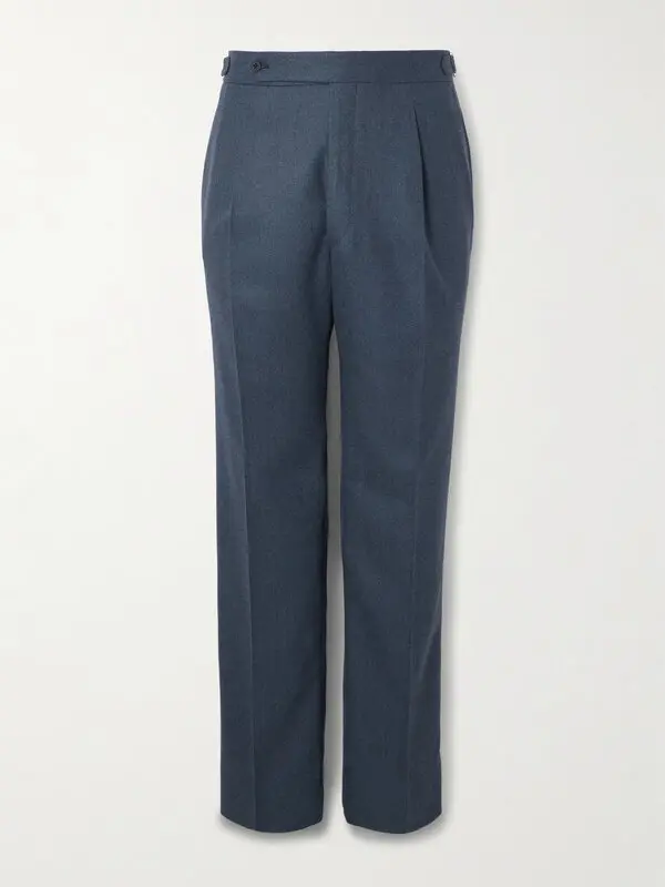 STOFFA Straight-leg Pleated Wool-flannel Trousers - Blue