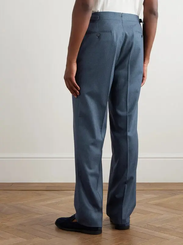 STOFFA Straight-leg Pleated Wool-flannel Trousers - Blue