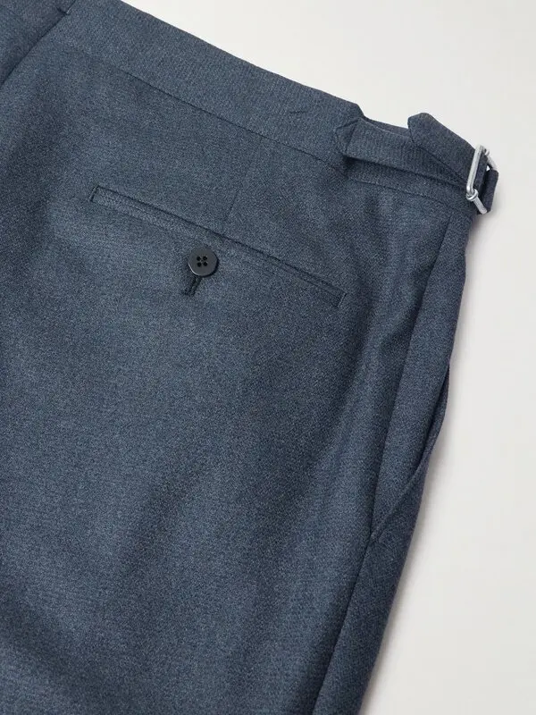 STOFFA Straight-leg Pleated Wool-flannel Trousers - Blue