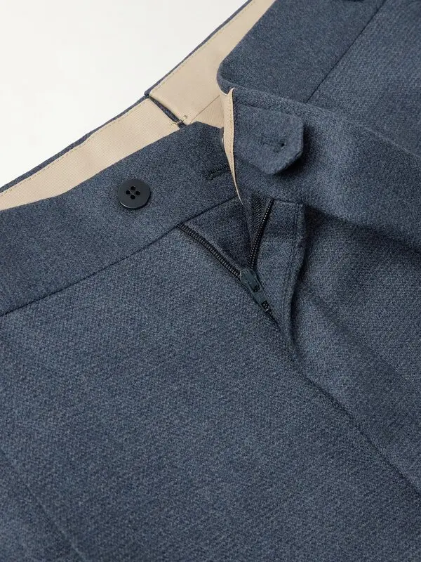 STOFFA Straight-leg Pleated Wool-flannel Trousers - Blue