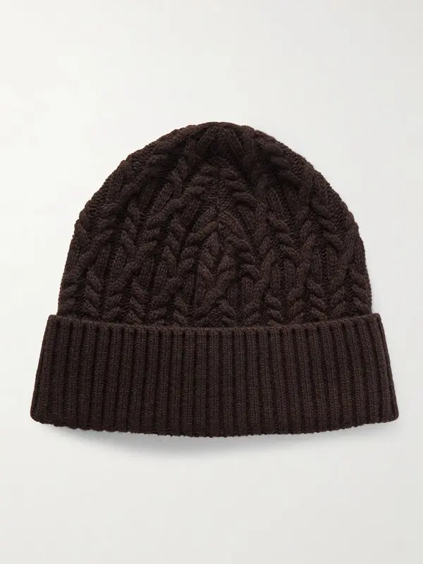 Mr P. Cable-knit Wool Beanie - Brown