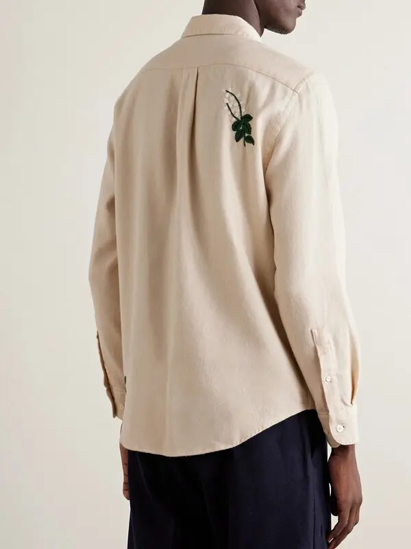 Portuguese Flannel Embroidered Organic Cotton-flannel Shirt - Neutrals
