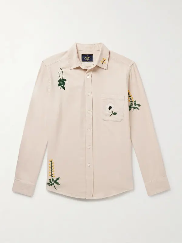 Portuguese Flannel Embroidered Organic Cotton-flannel Shirt - Neutrals