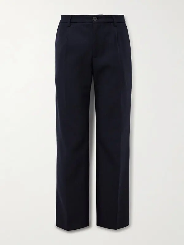 Portuguese Flannel Pleated Wool Trousers - Blue