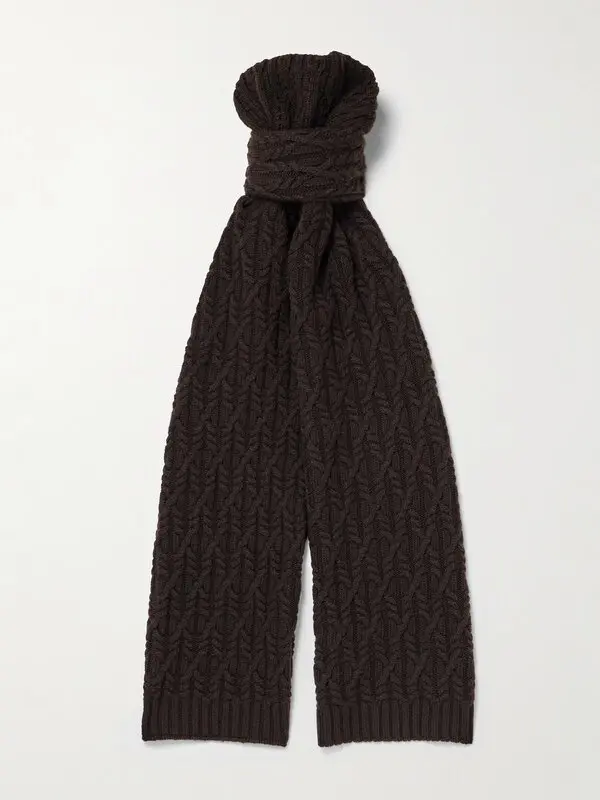 Mr P. Cable-knit Wool Scarf - Brown