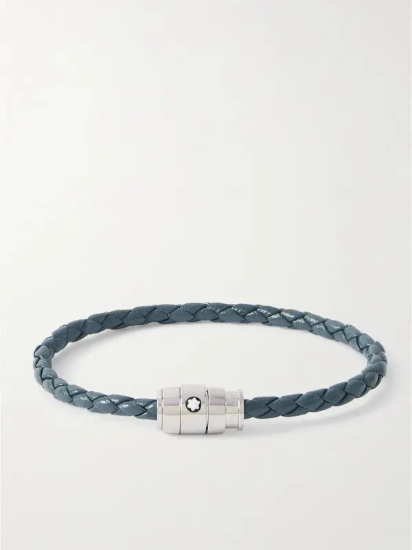Montblanc Meisterstück Stainless Steel And Woven Leather Bracelet - Blue