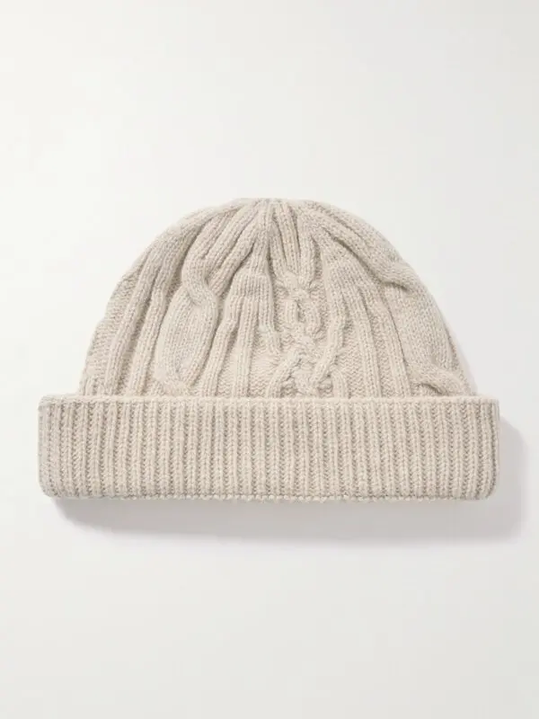John Smedley Emery Cable-knit Recycled Cashmere And Merino Wool-blend Beanie - Neutrals