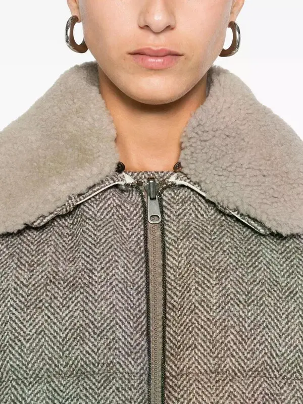 Brunello Cucinelli Herringbone-pattern Jacket With Shearling Collar