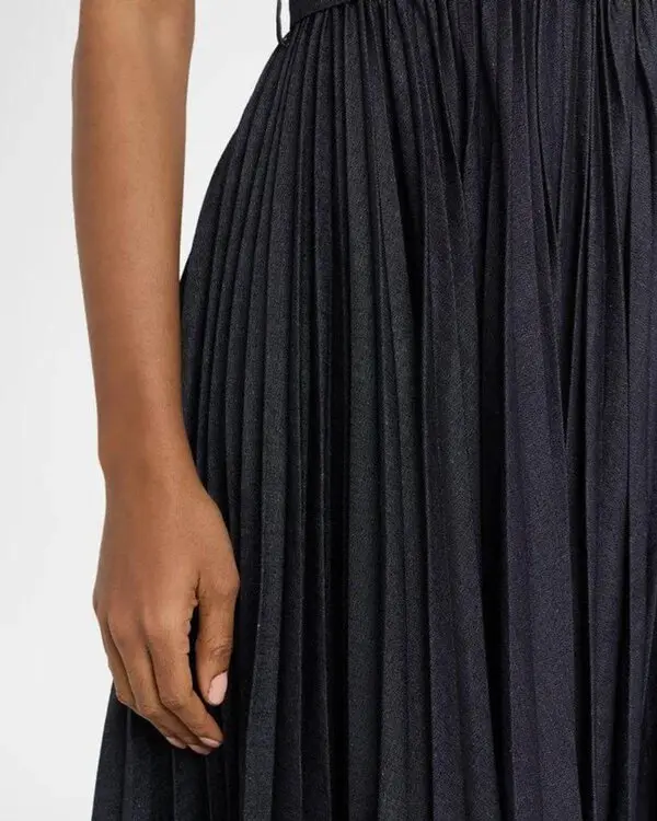 Dice Kayek Sleeveless Pleated Denim Midi Dress With Belt