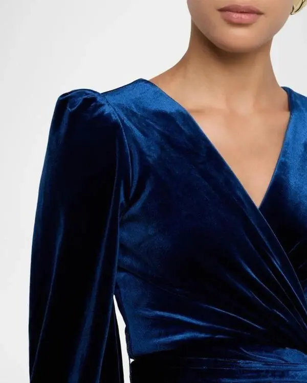 Badgley Mischka Pleated A-line Velvet Gown - Navy