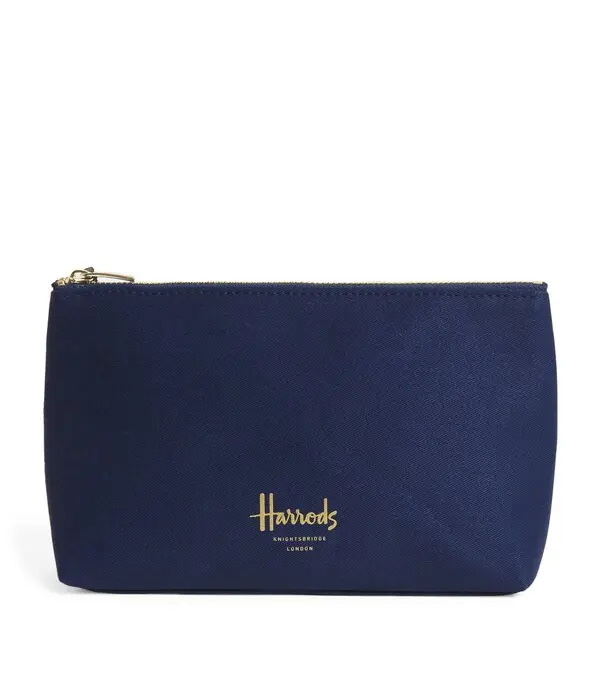 Harrods Small Zipped Logo Cosmetic Bag - Navy