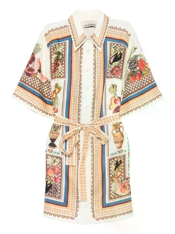 ALEMAIS Fruit-print Belted Shirt Dress - Neutrals