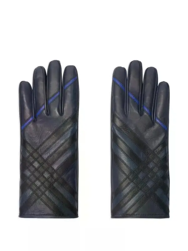 Burberry Check-pattern Leather Gloves - Blue