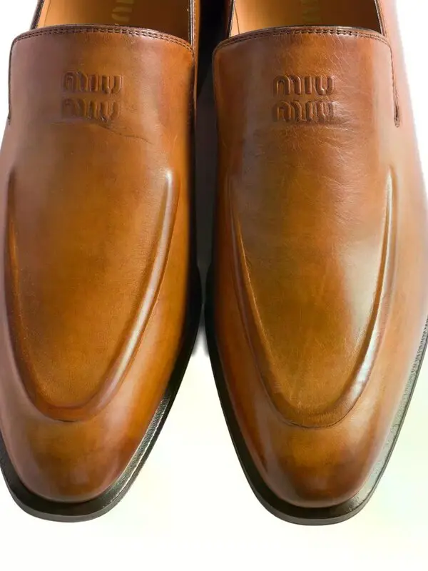 Miu Miu Embossed Logo Loafers - Brown