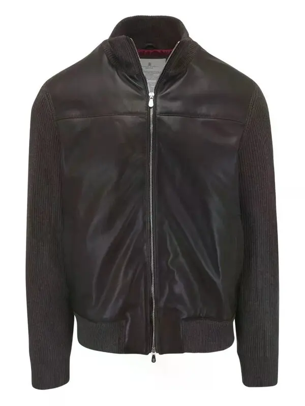 Brunello Cucinelli Leather-paneled Ribbed-knit Jacket