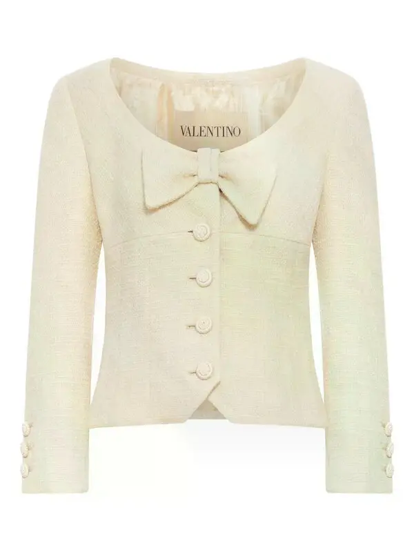 Valentino Garavani Wool Tweed Short Jacket With Bow Detail