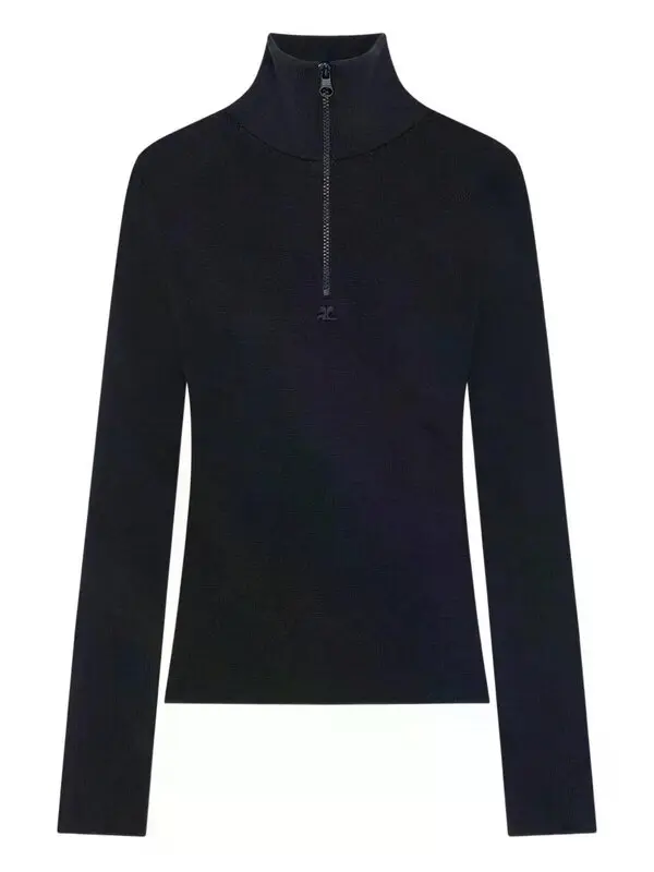 COURREGES Zipped Mock-neck Sweater - Blue