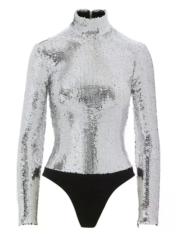 Brandon Maxwell Sequin Embellished Mock-neck Bodysuit