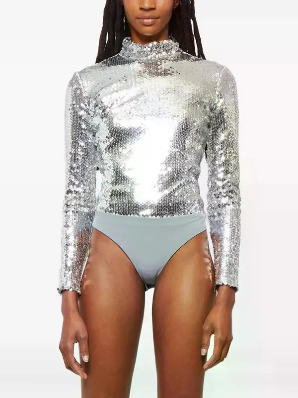 Brandon Maxwell Sequin Embellished Mock-neck Bodysuit