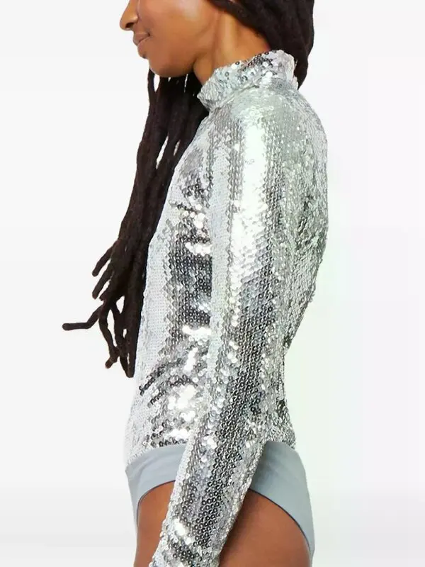 Brandon Maxwell Sequin Embellished Mock-neck Bodysuit