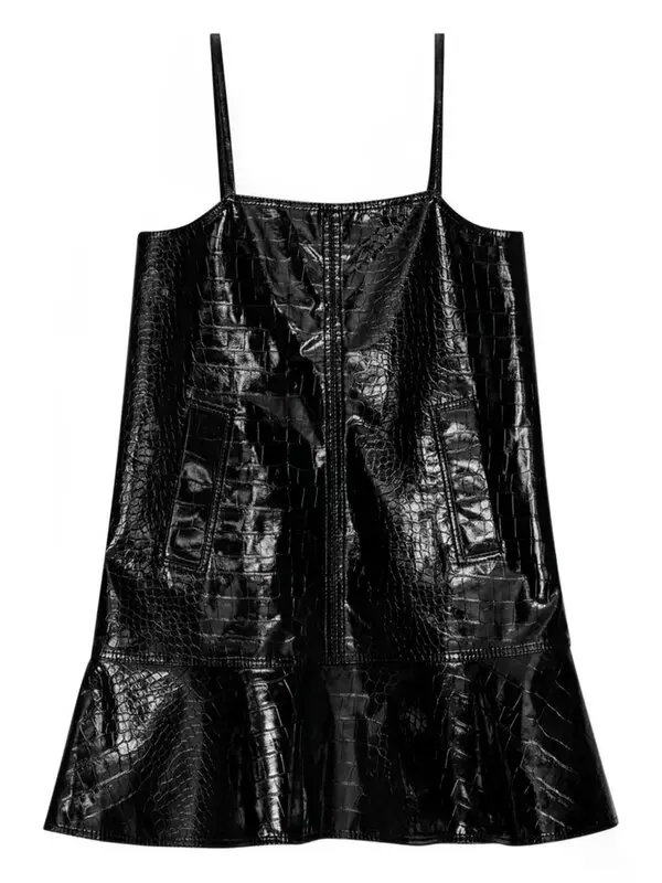 GANNI Crocodile-effect Flared Mini Dress