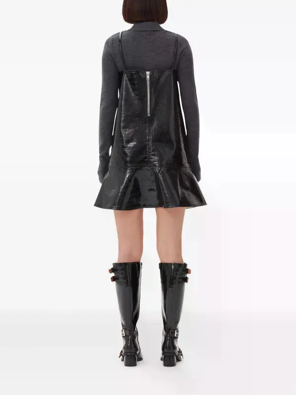 GANNI Crocodile-effect Flared Mini Dress