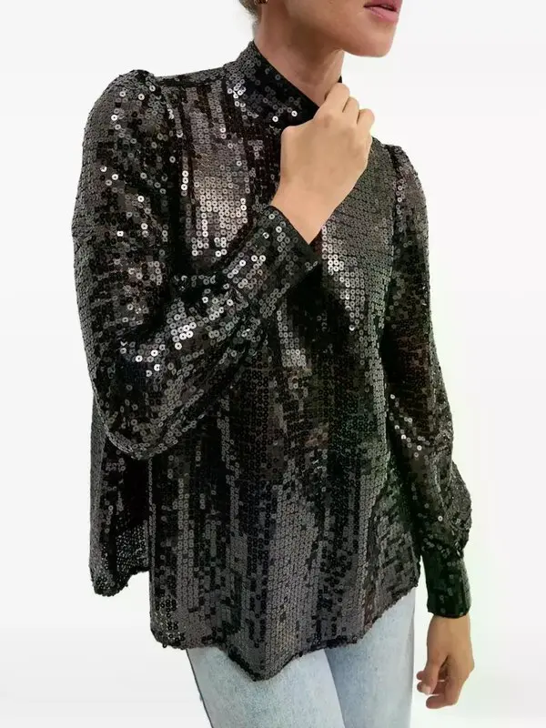 ALLSAINTS Sequin Embellished High-neck Blouse