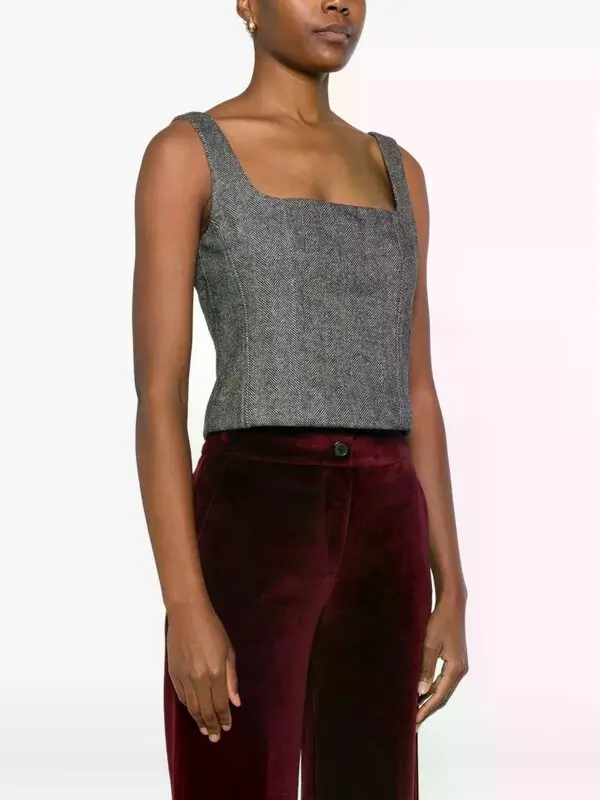 OTTOD'AME Herringbone Square-neck Sleeveless Top