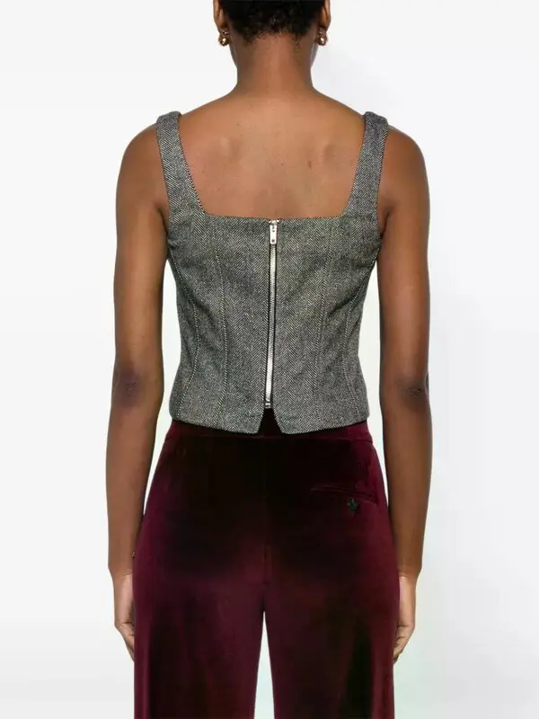 OTTOD'AME Herringbone Square-neck Sleeveless Top