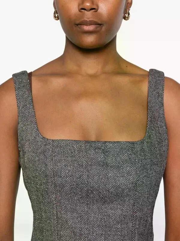 OTTOD'AME Herringbone Square-neck Sleeveless Top