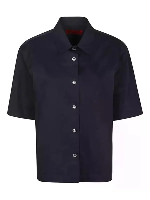 THELATEST Jewel Button Short Sleeve Shirt - Black