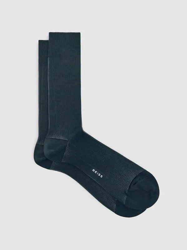 REISS Cory Two Tone Cotton Socks - Dark Green