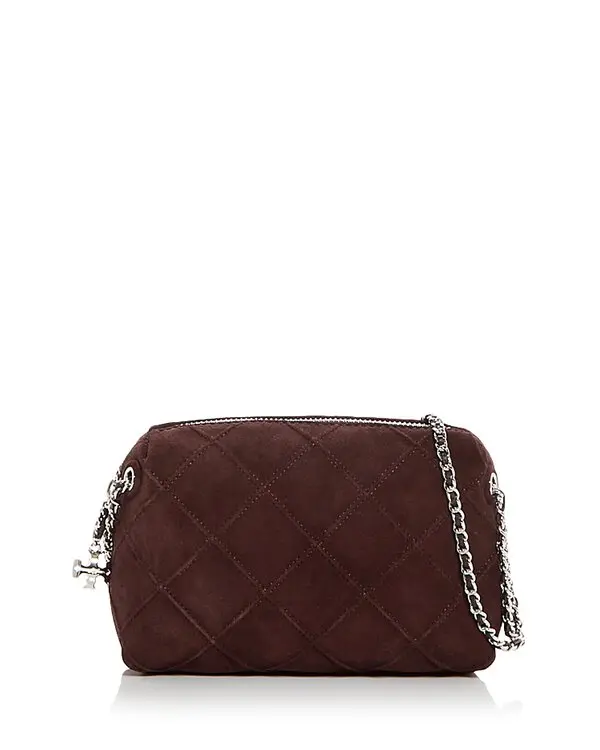 Tory Burch Fleming Quilted Suede Crossbody Bag - Licorice