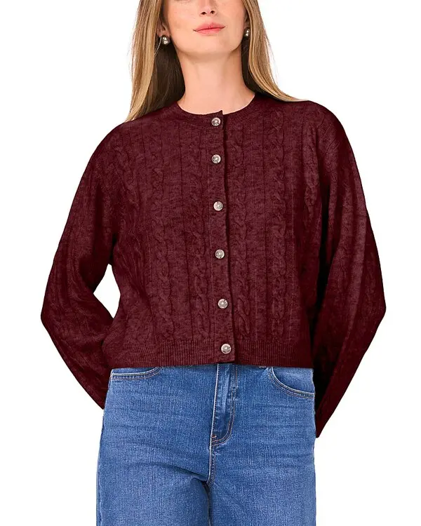 1.State Cable Knit Cardigan - Windsor Wine