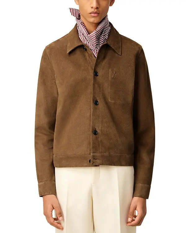 AMI Paris Regular Fit Leather Jacket - Hazelnut