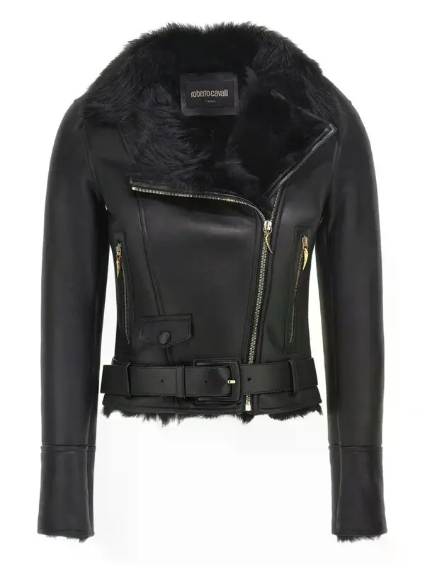Roberto Cavalli Leather Jacket With Shearling Collar